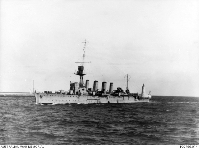 At sea. 1922. A port side view of HMAS Adelaide, which was built in ...