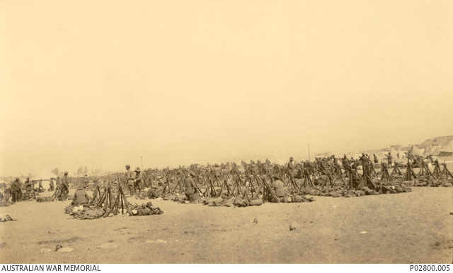 Mena, Egypt. February 1915. Men of the 3rd Brigade, 1st AIF, preparing ...