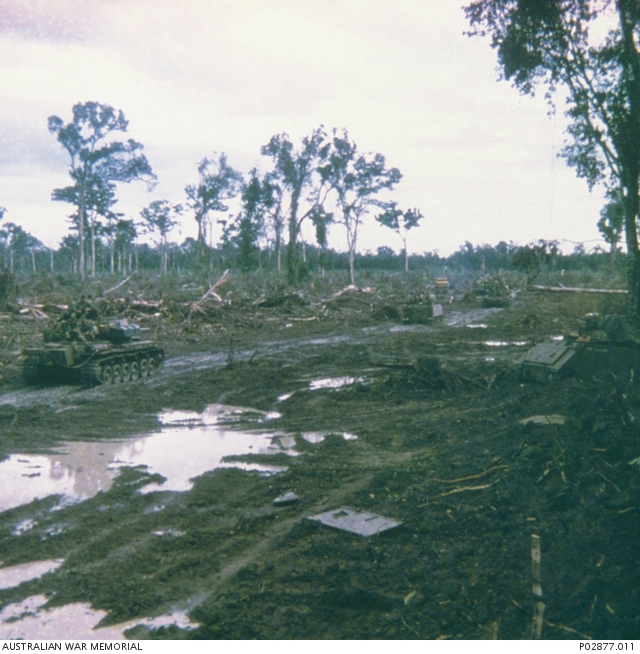 Centurion MkV/1 tanks driving through the mud at Fire Support Base Gail ...