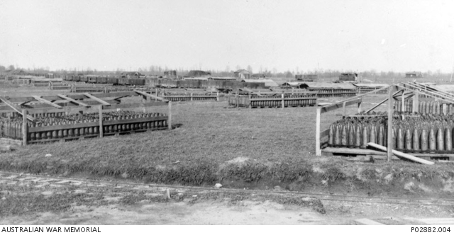 Ham, France. c. 23 March 1918. An allied storage area captured by the ...