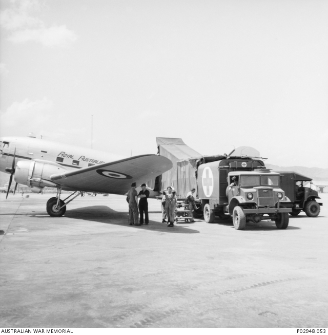 Bofu? Japan C. 1954-2. An RAAF ambulance backed up to a 77 Squadron ...