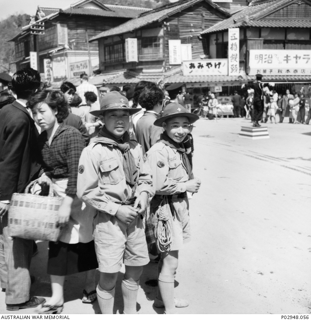 Iwakuni, Japan. 1953. Informal portrait of two Japanese boy scouts in ...