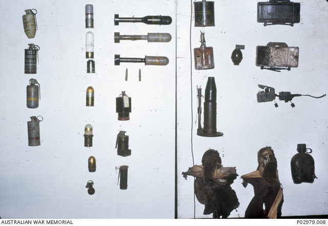 A display board showing a range of explosive devices. Identified from ...