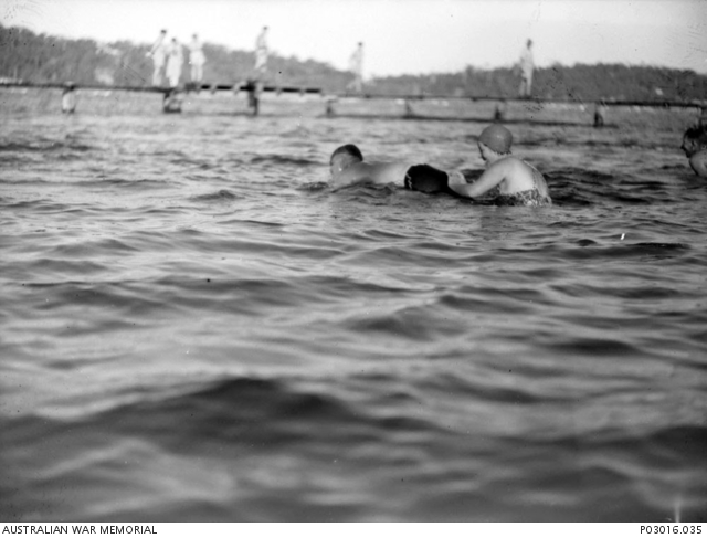 Rathmines, NSW. c. 1942. The start of an event at a swimming carnival ...