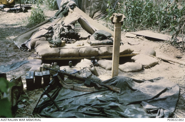One of the weapon pits used by the detachment from Headquarters 1st ...