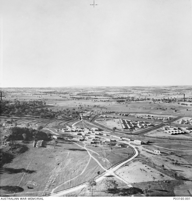 Cowra, NSW. 6 August 1945. An oblique aerial view of Cowra Prisoner of ...