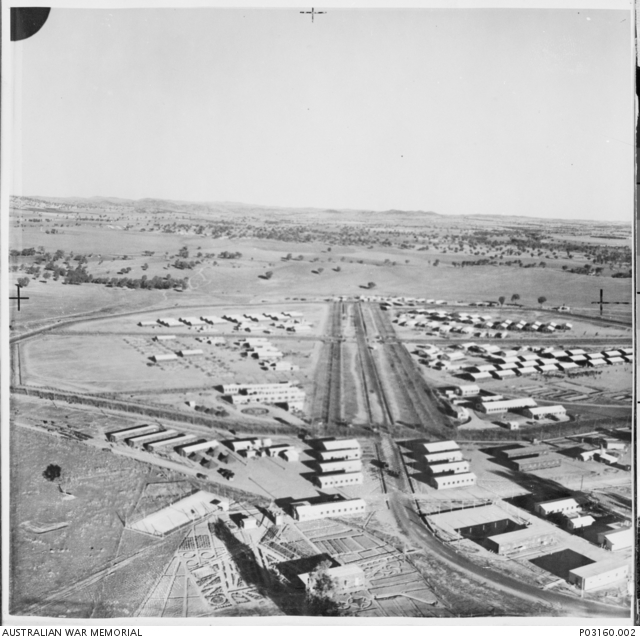 Cowra, NSW. 6 August 1945. An oblique aerial view of Cowra Prisoner of ...