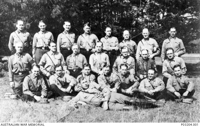Group portrait of members of 1 Motorsturm/5 Standarte (SA). Adolf ...