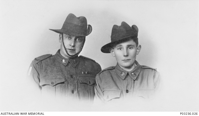 Studio portrait of two Australian ex-Prisoners of War (POW) 4319 ...