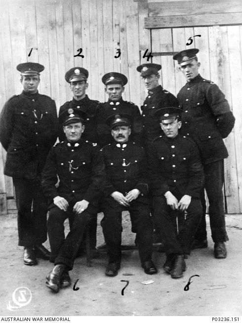 Outdoor portrait of Australian Prisoners of War (POW) at a POW camp in ...