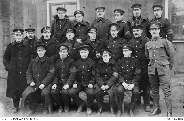 Outdoor portrait of Prisoners of War (POW) in German POW camp ...