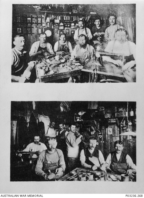 A lithographic postcard of two group portraits of Prisoners of War (POW ...
