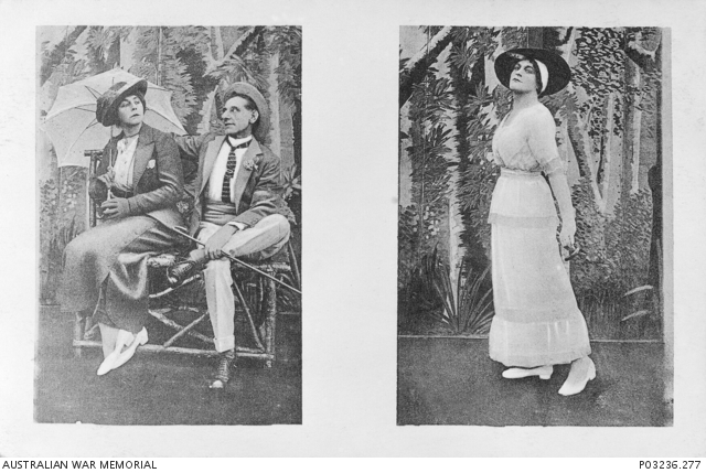 A lithographic postcard of two portraits of unidentified actors on ...
