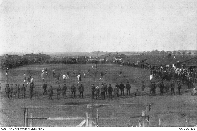 Football game at a Prisoner of War (POW) camp at Springhirsch ...