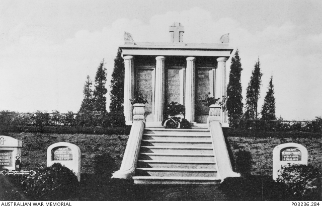 A lithographic postcard of the cemetery for Prisoners of War (POW) at ...