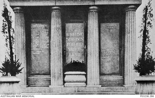 A lithographic postcard of the monument in the cemetery for Prisoners ...
