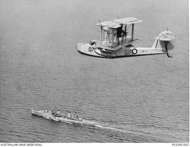 In flight. Vickers Supermarine Seagull V (Walrus) A2-2 flying over a ...
