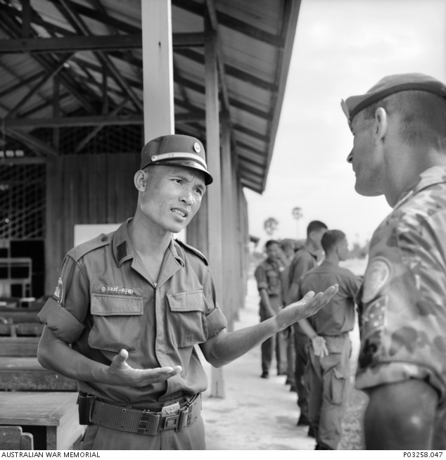 State of Cambodia (SOC) General (Gen) Sou Sokha (left) in discussion ...