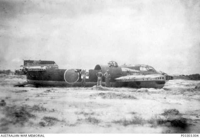 A Japanese Mitsubishi G4M aircraft which crash landed in the Labuan ...