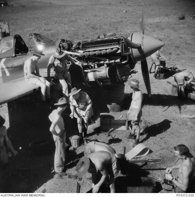 Nine unidentified members of the ground crew of 450 Squadron RAAF ...
