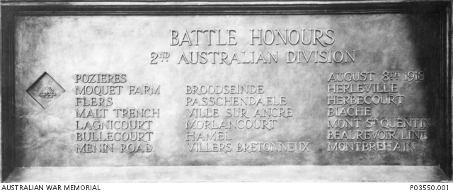 The bronze plaque on the base of the 2nd Division Memorial in the ...