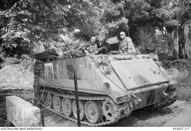 Seated in a United Nations (UN) M113 armoured personnel carrier (APC ...