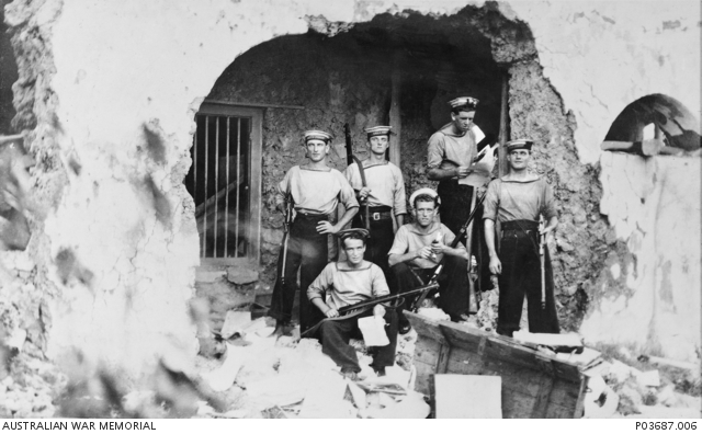 Wassan Channel. A group of armed sailors from Australian light cruiser ...