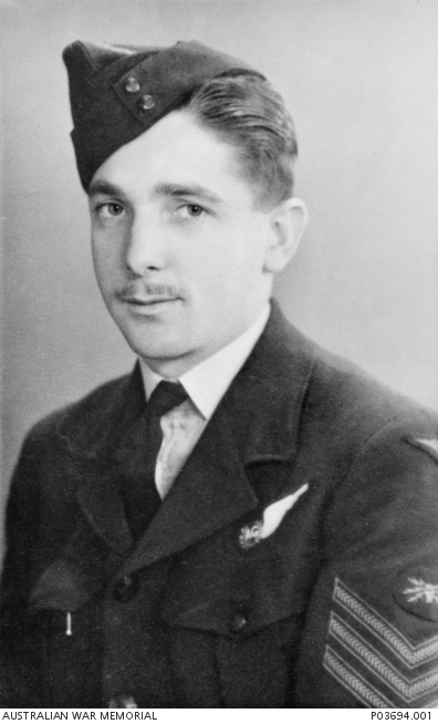 Studio portrait of 421272 Flight Sergeant (Flt Sgt) Geoffrey Alfred Hebblewhite, RAAF, attached ...