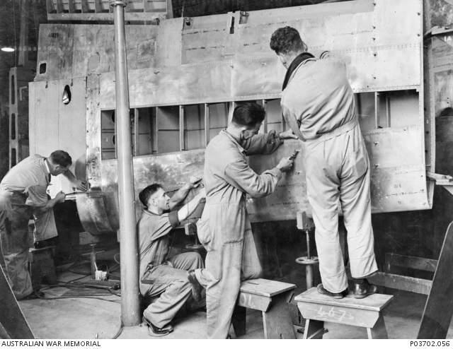 Unidentified workers skinning a Beaufort wing at the South Australian ...