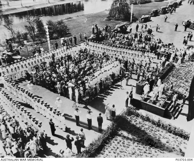 The crew of HMAS Perth assembled in Rockefeller Plaza to attend the ...