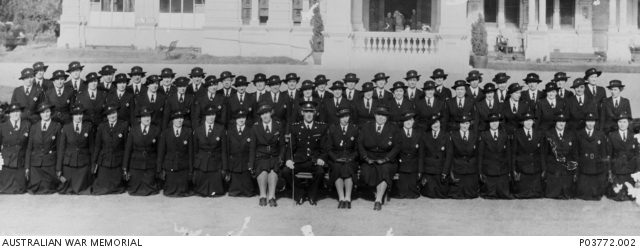 A panorama group portrait of a large contingent of Voluntary Aid ...
