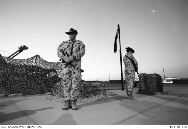 Two sentries, members of the catafalque party during the ANZAC Day dawn ...