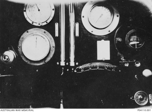 The instrument panel in the cockpit of a de Havilland DH5 Scout ...
