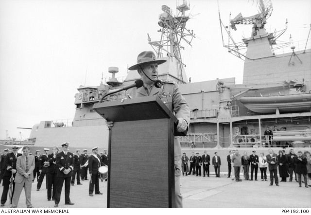 General (Gen) Peter Cosgrove, AC MC, Chief of the Defence Force, gives ...