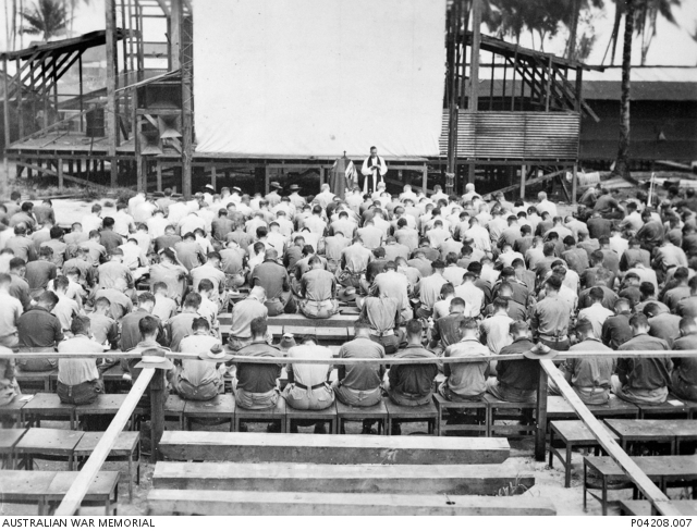 Unidentified Australian troops praying at the Victory in the Pacific ...