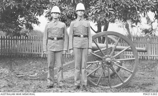 Two unidentified gunners of the Royal Australian Garrison Artillery ...