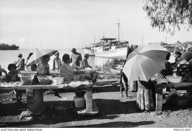 View of the markets and port at Auki, capital of the island of Malaita ...