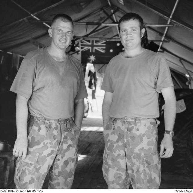 Informal portrait of (left) Sergeant (Sgt) Guy Kesby and (right) Sgt ...