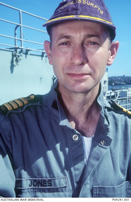 Portrait of Captain (Capt) Peter Jones, AM, RAN, on board HMAS Kanimbla ...