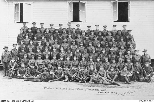 Outdoor group portrait of unidentified men of the 5th Reinforcements ...
