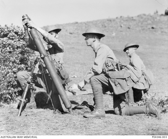 Three members of a Mortar Detachment, 40th Battalion, the Derwent ...