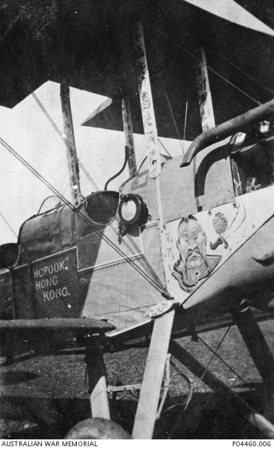 Starboard side view of a British BE2 aircraft displaying nose art of a ...
