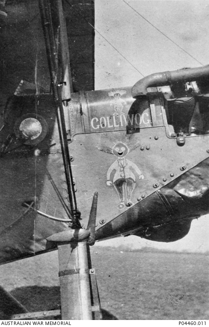 Starboard side view of a British BE2 aircraft displaying nose art with ...