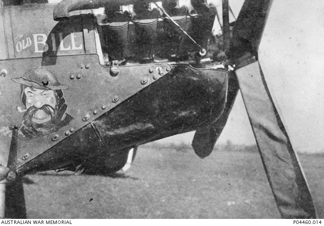 Starboard side view of a British BE2 aircraft displaying nose art ...