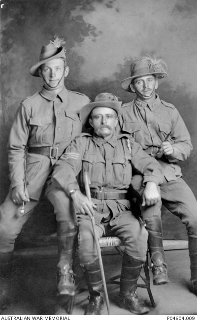 Studio group portrait of three soldiers of the 5th Australian Light Horse Regiment. Identified ...