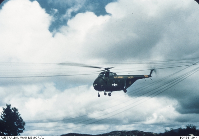 US Army H19 Sikorsy Helicopter number 114258 coming in to land at ...