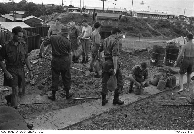 Officers sandbagging detail at 1st Australian Field Hospital, (1AFH ...