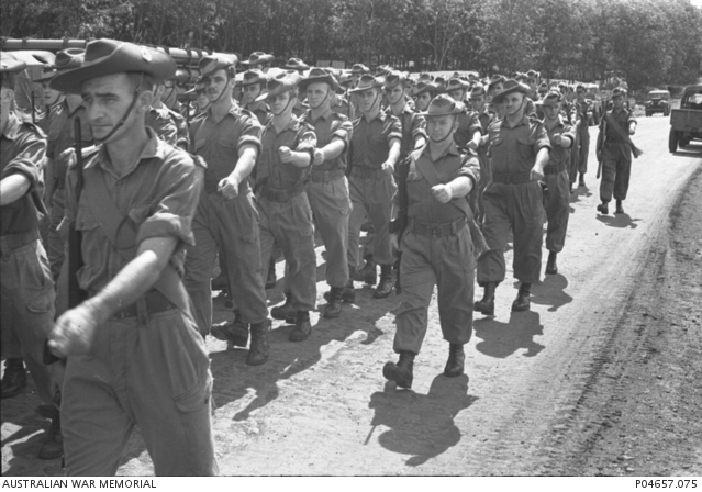 A rifle company of 7RAR marches towards Luscombe Field where a parade ...