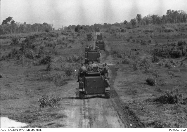 Carrying soldiers from 7RAR, a column of M113A1 armoured personnel ...