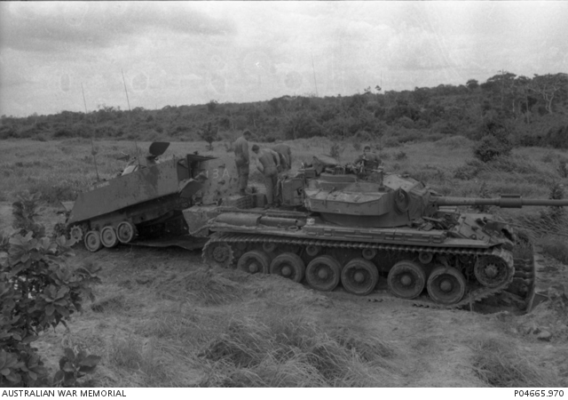 The rear of a badly damaged M113A1 Armoured Personnel Carrier (APC ...